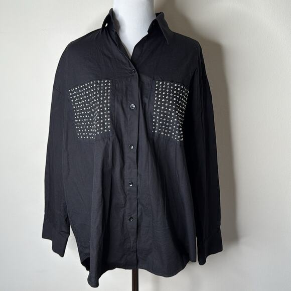 Zara | Tops | Zara Black Metal Studded Hi Low Button Down | Poshmark